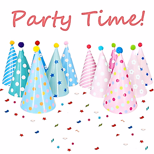 Beurio Birthday Party Cone Hats, 12 PCS