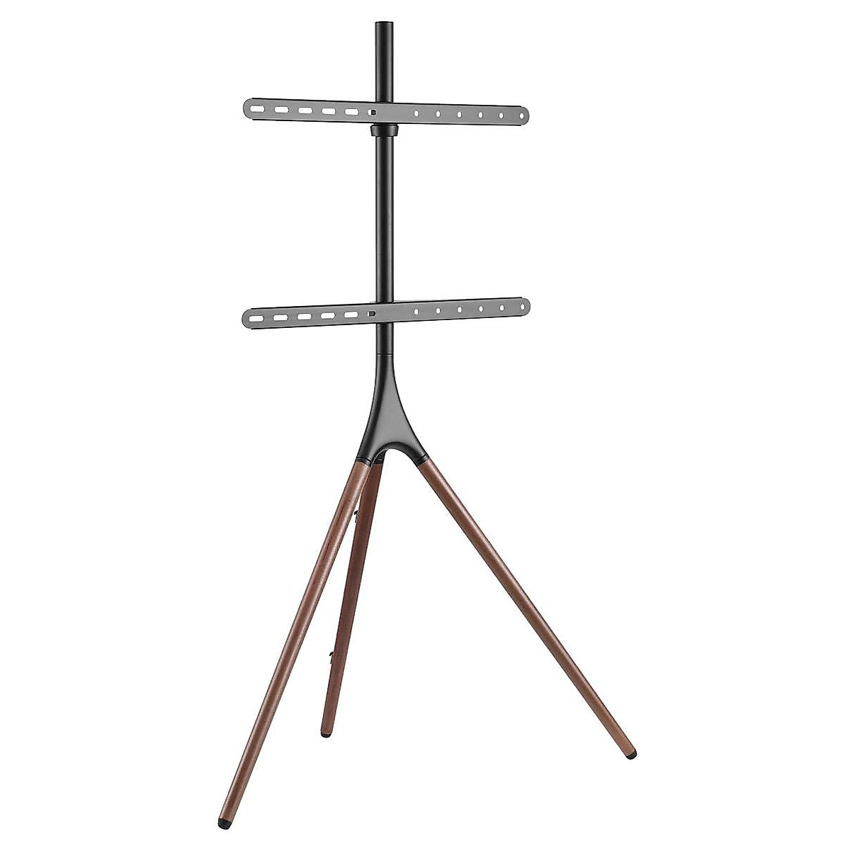 Displays2go 43”- 65” Tripod Easel Artistic TV Stand, 180° Swivel – Black/Walnut (ARTTV65B)