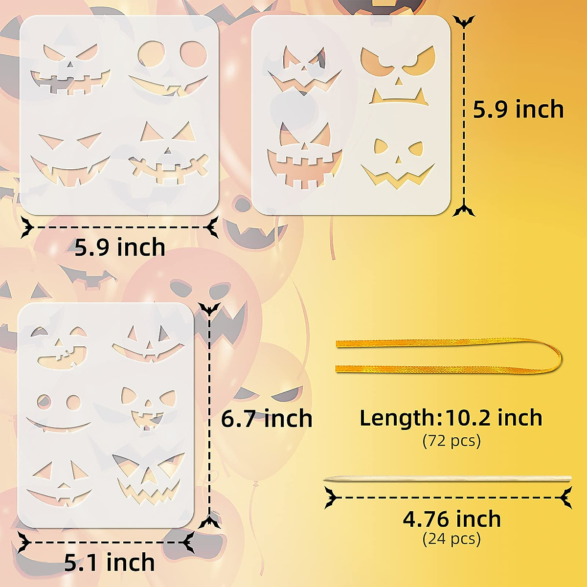 72Pcs Halloween Scratch Paper, Scratch Art Paper Crafts Halloween Magic Rainbow Scratch Paper with 24 Wooden Sticks and 72 Colorful Ribbons, Halloween Art Cards Perfect for Kids Church DIY(Pumpkin)