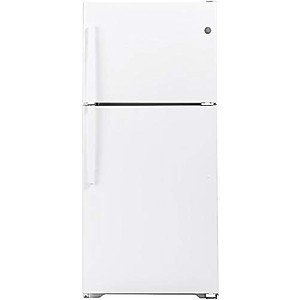 GE 30 Inch Freestanding Top Freezer Refrigerator with 19.11 cu. ft. Total Capacity, 2 Glass Shelves, 5.6 cu. ft. Freezer Capacity, Right Hinge, Crisper Drawer, Frost Free Defrost (White)
