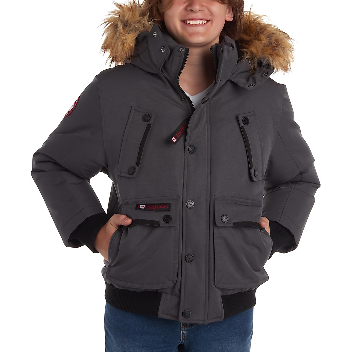CANADA WEATHER GEAR Boys' Winter Coat – Heavyweight Bomber Parka Ski Jacket (Size: 4-20), Size 8, Coal Grey