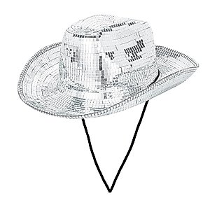 HKLCXYIG Disco Ball Cowboy Hat Women Men Western Sparkly Glitter Space Hat Silver Mirror Cowgirl Cap for Wedding Costume Cosplay Party