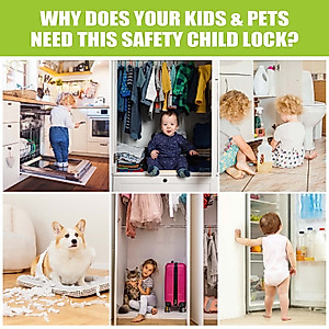 10-Pack Safety Cabinet Locks for babies, Child safety cabinet locks, baby Proof Cabinet latches, Adjustable U-Shaped Sliding Child locks for Closet cabinets Knob Handle