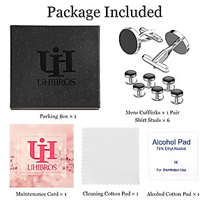 UHIBROS Cufflinks For Men, 316L Stainless Steel Tuxedo Shirt Cuff Links Accessories, Unique Business Groom Wedding Black Silver Gold Jewelry for Son, Father, Husband, Boyfriend