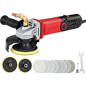 VEVOR Wet Buffer / Polisher, 6 Variable Speed 1100-5000 RPM Granite Polisher, Concrete Stone Buffing Machine with 4" & 5" Extra Diamond Polishing Pads, 7 Wet Grinding Discs for Granite Marble Stones