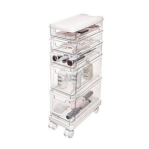 iDesign The Sarah Tanno Collection 5-Drawer Stacking Cosmetic Organizer Cart, Clear and White