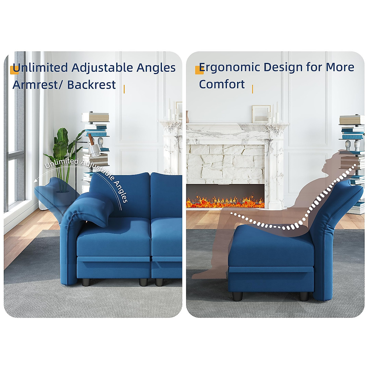 LLappuil Sectional Couch Convertible Oversize U Shaped Modular Sectional Sofa with Storage Easy Clean Anti-Scratch 10 Seat Velvet Sectional for Living Room, Blue