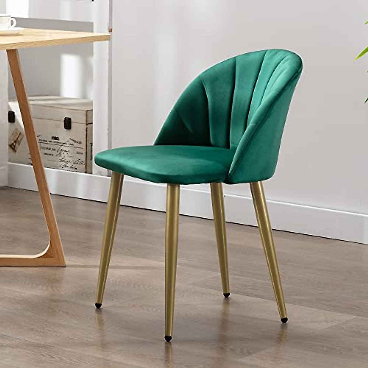 Nrizc Modern Velvet Dining Chairs Set of 4, Mid Century Modern Upholstered Accent Leisure Chairs with Metal Legs, for Living Room/Bedroom/Kitchen/Vanity (Green)