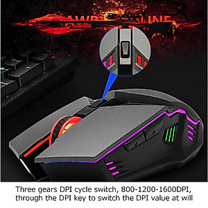 CHIROPTER Mechanical Keyboard and Mouse Combo, Wired RGB LED Backlit Mechanical Gaming Keyboard with Blue Switch, Gaming Mouse for Windows PC Gamers