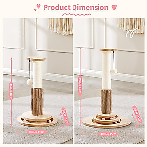Made4Pets Cat Scratching Post, 23" Tall Sisal Cat Scratcher Post with Cat Self Groomer, 4-in-1 Interactive Trackball Toys with Cat Hair Brush, Vertical Cat Climbing Tree with Dangling Plush Balls