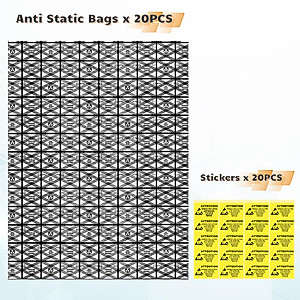 HRX Package 20pcs Large Premium Anti Static Bags with Antistatic Sticker, 12 X 16 inches Open Top ESD Shielding Anti-Static Bag for Motherboard SSD HDD Laptop Electronic Components