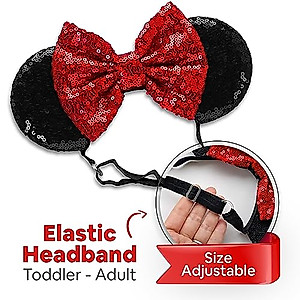 SAMARKAND Shiny Sequin Minnie Bow Headbands - Elastic, Adjustable, and Headache-Free - Glitter Mouse Ears for Girls and Women (Classic)