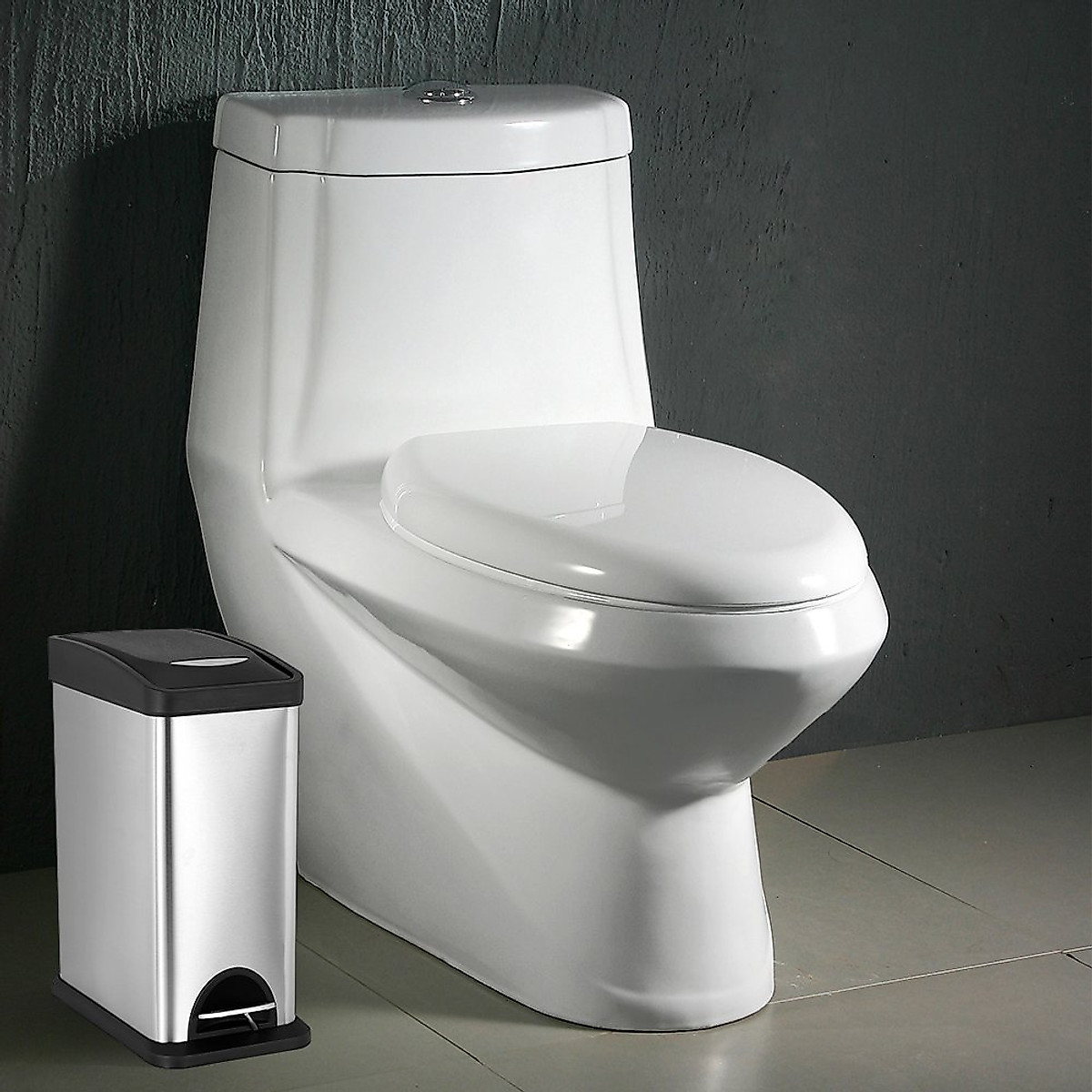 Hompus 2.1Gal/8L Stainless Steel Trash Can with Lid Soft Close, Removable Inner Waste Basket, Slim Small Garbage Can for Bathroom Bedroom Office, Rectangular Step Trash Bin, Anti-Fingerprint Finish