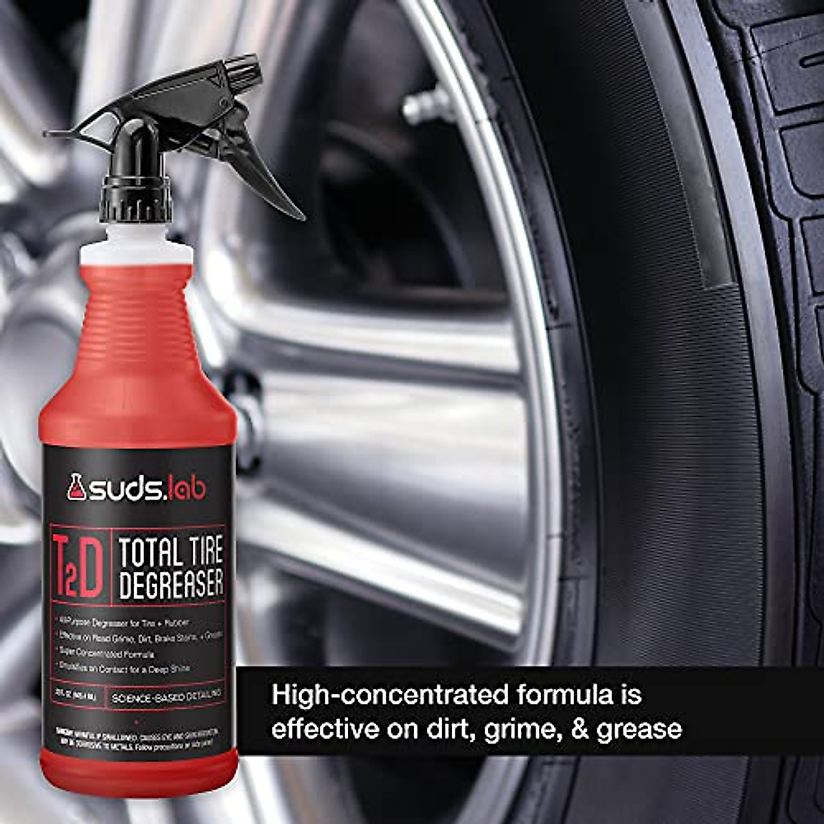 Suds Lab T2D Tire and Rubber Degreaser and Cleaner, Works to Remove Grease, Road Grime and Oil Stains from Tires and Rubber Trim - 32 oz