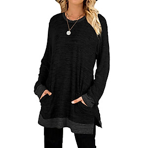 XIEERDUO Black Crew Neck Sweatshirt Womens Lightweight Sweater Tunic Long Sleeve Tops Fall XL