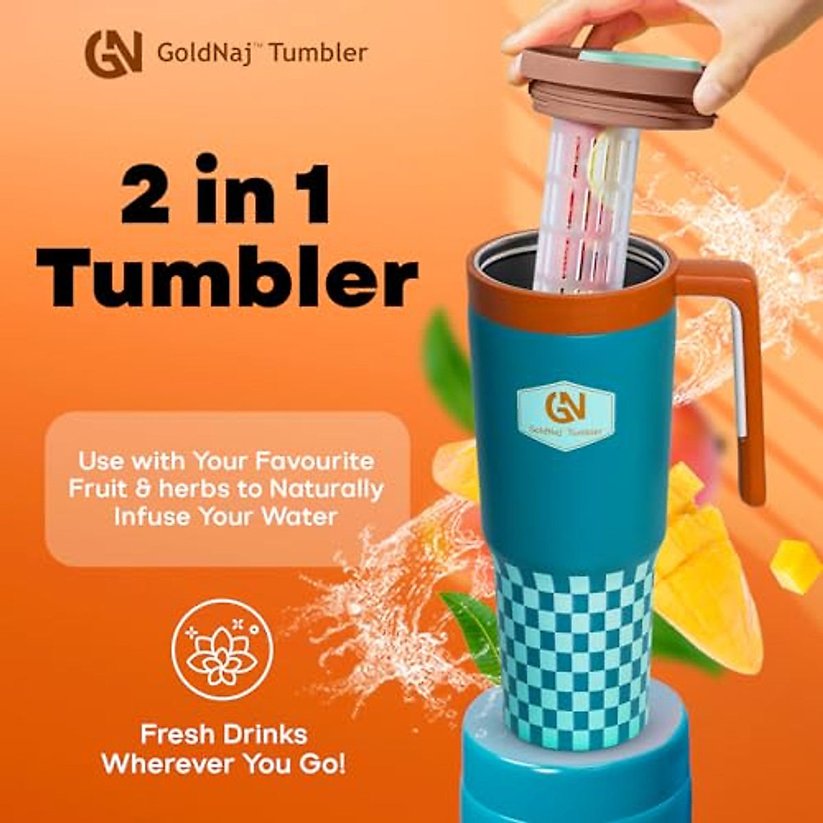 40 oz Travel Tumbler with Removable Infuser- Double Wall Vacuum Insulated Leak Proof Tumbler with Handle, Stainless Steel Travel Mug with Lid for Tea Coffee &Juice Sports Water Flask Cup 2-in-1