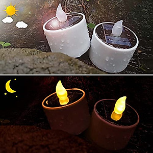 SingTok 6 PCS Solar Powered Outdoor LED Tea Lights Waterproof Rechargeable Flameless Flickering Candles Battery Operated Solar LED Votive Flicker Tealight Candle for Garden Lantern Decor (Warm White)