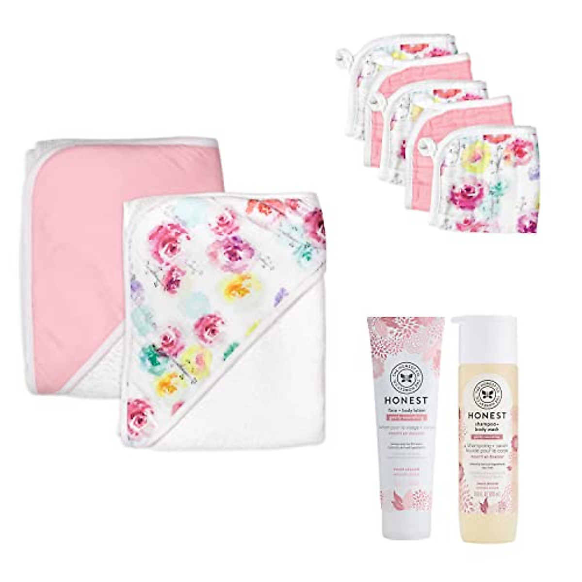 HonestBaby Unisex Baby 9-Piece Organic Cotton Bath Gift Set with Wash and Lotion, Rose Blossom/Almond, One Size