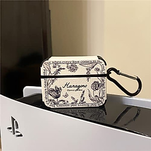 Case Cover Compatible with AirPods Pro 2 Stylish Floral AirPods Pro 2 Case for Women Girls Black Rose Patterns Protective Hard Case with Clip (White)