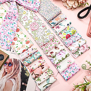 40 Pcs Floral Cotton Fabric Patchwork Roll Cotton Quilting Fabric Roll up Cotton Fabric Quilting Strips 2.55 Inch Precut Patchwork Roll for Craft Sewing DIY Crafts (Pink Floral)