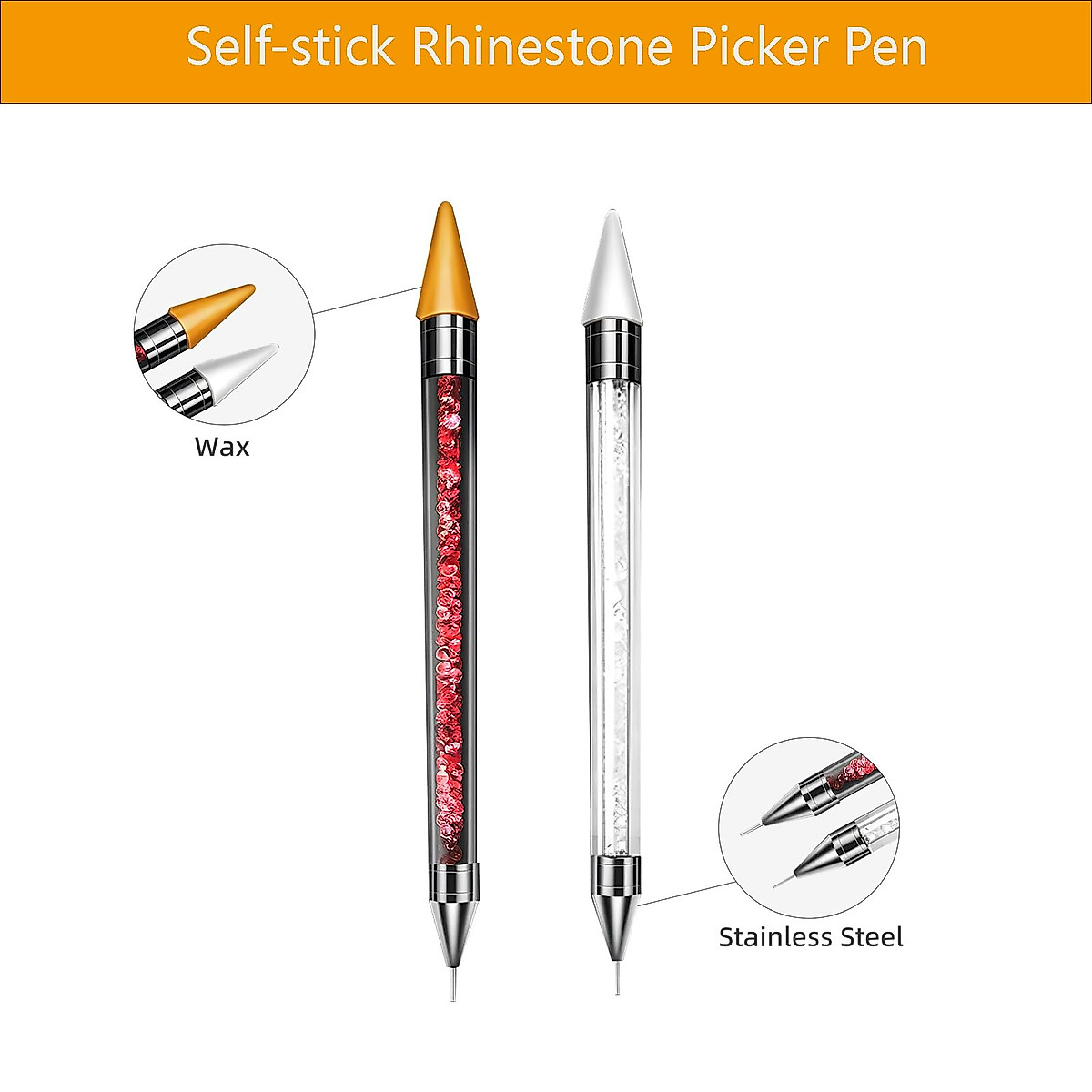 Rhinestone Picker Tool Wax Pencil for Rhinestones Diamond Painting Dotting Pen 2pcs Dual-Ended Rhinestones Pen with 2 Extra Wax Tips and 1 Nail Art Tweezer