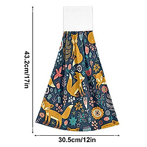 Oarencol Cute Fox Bird Flower Kitchen Hand Towel Forset Animal Floral Absorbent Hanging Tie Towels with Loop for Bathroom 2 Pcs