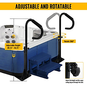 KODOM Hot Tub Handrail Spa Safety Rail 57"H,Hot Tub Hand Rail Slide Under Mounting Base 600LBS Capacity Spa Side Handrail Hot Tubs Rail with Sponge Rubber Grip for Indoor/Outdoor Bath