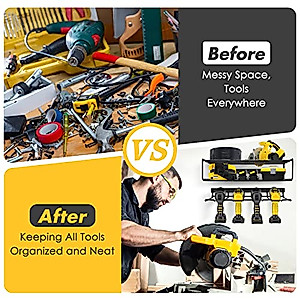 WASAIT Power Tool Organizer and Storage Rack Cordless Drill Tools Organizers Holder Garage Tool Storage Metal Wall Mounted for Handheld Power Tools Heavy Duty Floating Tool Shelf