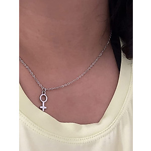 MANZHEN Simple Feminine Astrological Gender Symbol Necklace Stainless Steel 18 Inch (Hand Polished Stainless steel/Silver Look)