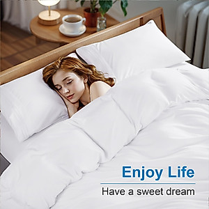 SONORO KATE Washed Microfiber Duvet Cover Queen Size Set - 1 Duvet Cover with 2 Pillow Shams - 3 Pieces, Soft & Breathable Comforter Cover - Zipper Closure(White-4,Queen)