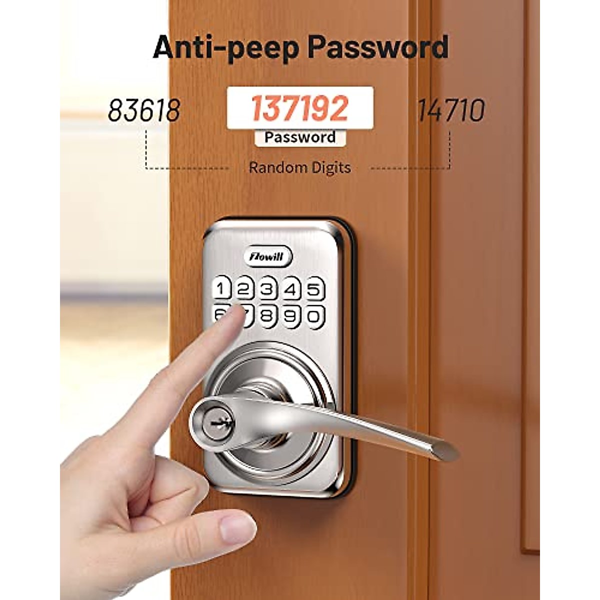 Keyless Entry Door Lock with Handle, Zowill Electronic Keypad Deadbolt Door Locks Handle Lever, Front Door Lock Set, Digital Door Lock, Auto-Locking, Anti-peep Code Door Handle Lock, Satin Nickel