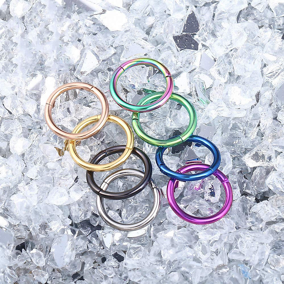 MissNity 316L Surgical Steel Hinged Nose Rings Hoop 18G 18 Guage Clicker Segment Nose Hoop, Silver, 8mm