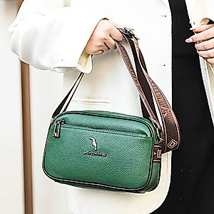 JQWSVE Small Crossbody Bags for Women Genuine Leather Camera Bag Purse Trendy Camera Shoulder Handbag with Wide Guitar Strap