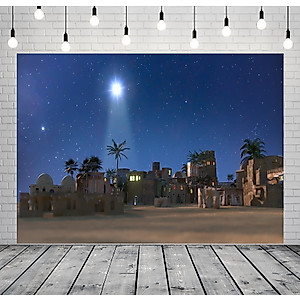 BELECO 12x10ft Fabric Nativity Backdrop Christmas Star Night Manger of Christmas of Jesus Christ Bethlehem Town Village Background Star of Bethlehem Religious Church Christmas Decoration Photo Props