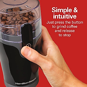 Hamilton Beach Fresh Grind Electric Coffee Grinder for Beans, Spices and More, Stainless Steel Blades, Removable Chamber, Makes up to 12 Cups, Black