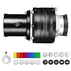 Soonpho Bowens Mount Conical Snoot kit for Flash Speedlite/Strobe Monolight/Photography LED Light,5 Color Filters and 15 Gobos Graphics Cards Included for Spotlight Effect