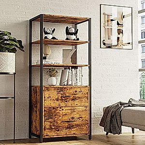 IRONCK Bookcase and Bookshelf 59.8 in, with Drawers File Cabinet, 4 Tier Freestanding Storage Home Office Cabinet Shelf Organizer, Rustic Home Decor, Industrial Vintage Brown