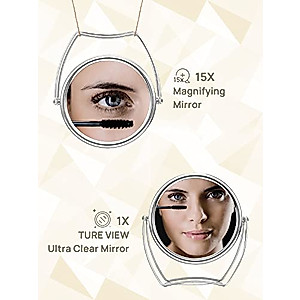 OMIRO Travel Vanity Mirror – 5 Inch Double-Sided 1X/15X Magnification Swivel Makeup Mirror with 360° Pivot Stands, Chrome Finish