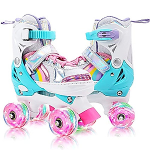 Roller Skates for Girls Kids 4 Size Adjustable Roller Skates with 8 Light Up Wheels,Illuminating Kids Roller Skates Toddlers Boys Beginner Best Birthday Gift for Outdoor Indoor(Pink, Medium(1Y-3Y))