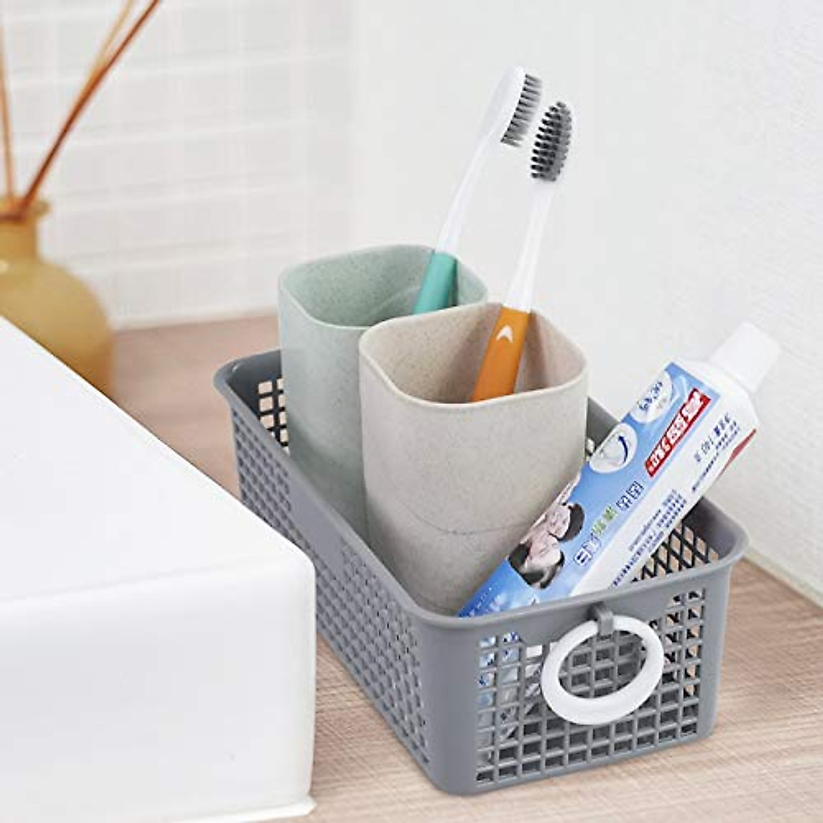 Neadas Gray Small Plastic Storage Basket, 6 Packs