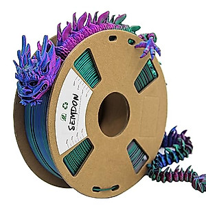 3D Printed Dragon 3D Printer Filament, Tri-Colors PLA Filament 1.75mm, Coextrusion Silk PLA Filament, Rainbow PLA Filament with Silk PLA Red-Blue-Green, 3D Printing Filament +/-0.02mm, 1kg/2.2lbs