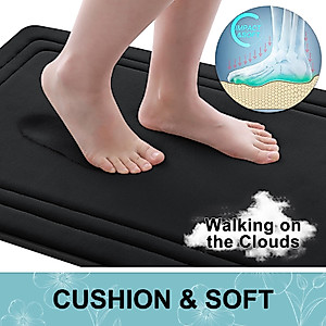 Grandaily Memory Foam Bath Mat Rug 24x16, Ultra Soft, Non-Slip and Absorbent Bathroom Rugs, Machine Wash Dry, Comfortable Bath Carpet for Bathroom Floor, Tub and Shower, Black