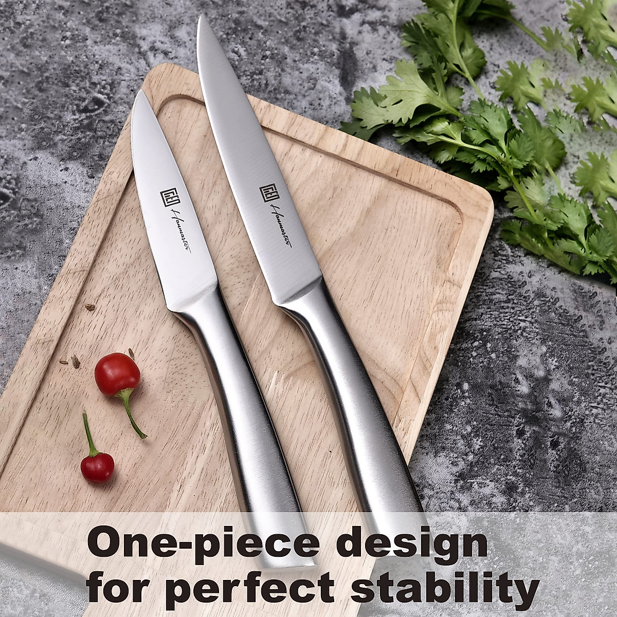 Kitchen Knife Set, Hanmaster 13 Pieces Stainless Steel Knife Sets for Kitchen with Block, Acacia Wood Knife Block Set with Sharpener, Gift Box Packed, Silver.