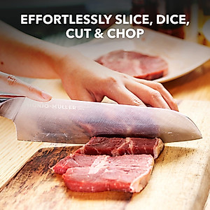 Honjo Muller Santoku Knife 7 Inch - Sharp Japanese-Style Kitchen Chef Knife | Full Tang Stainless Steel Cooking Knives | Cutting, Chopping, Slicing