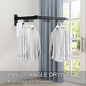 SUTINE Wall Mounted Clothes Drying Rack Folding Indoor, Collapsible Laundry Drying Rack Space-Saver, Heavy Duty Drying Rack Clothing with Hanger Storage Bar for Balcony, Bathroom, Bedroom