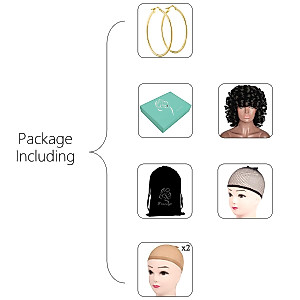 ELIM Curly Wigs for Black Women Short Kinky Curly Black Wigs for Women Big Curly Afro Soft Wig with Bangs Heat Resistant Natural Cute Synthetic Wig with Accessories Z014