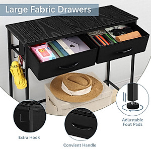 Console Table with 2 Drawers, 31.5 inches Small Entryway Table with Storage, Black Narrow Modern Sofa Table with Hooks and Fabric Drawers for Living Room Foyer Bedroom Corridor Office, Industrial