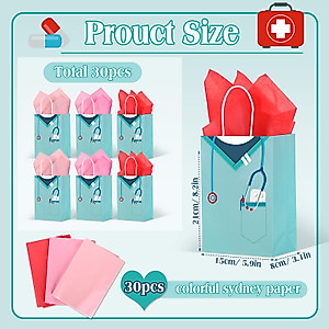 30 Pieces Nurse Graduation Gifts Bag, Thank You Nurse Craft Paper Goodie Bags with Handles Scratch Panel for Nurse Coworkers Medical Graduation Party Nurse Appreciation Week Gifts Supplies (Fresh)