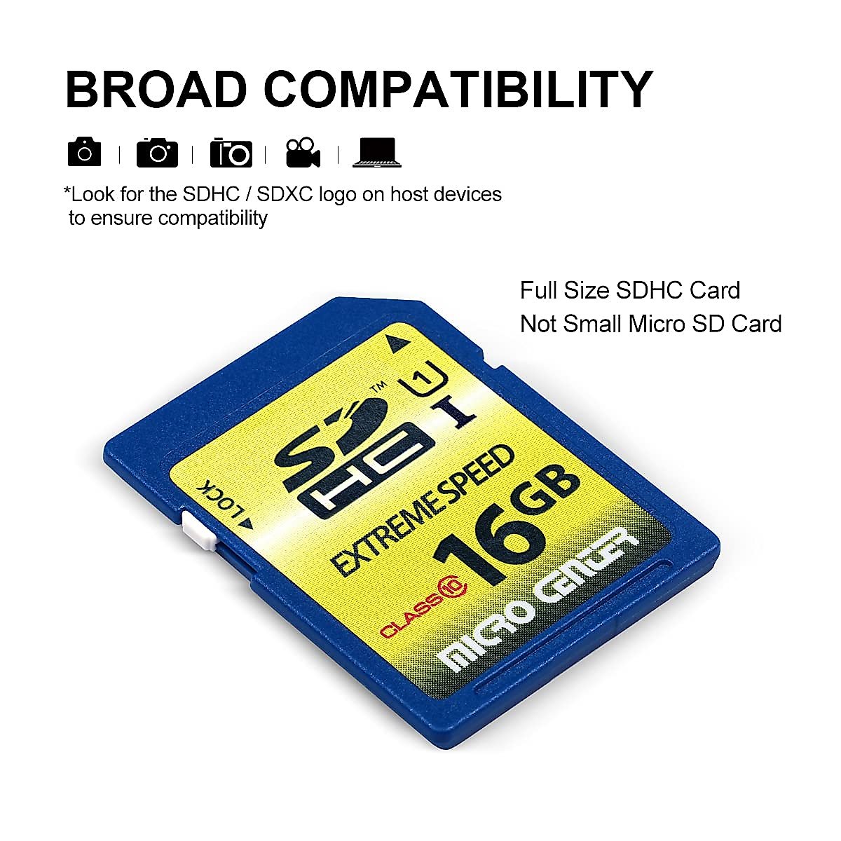 16GB Class 10 SDHC Flash Memory Card Full Size SD Card USH-I U1 Trail Camera Memory Card by Micro Center (5 Pack)