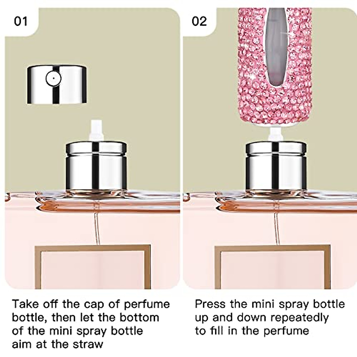 SAVORI Rhinestone Perfume Travel Refillable Perfume Atomizer Bottle Bling Portable Mini Perfume Spray Dispensers (White + Pink + Red 3 Pack)